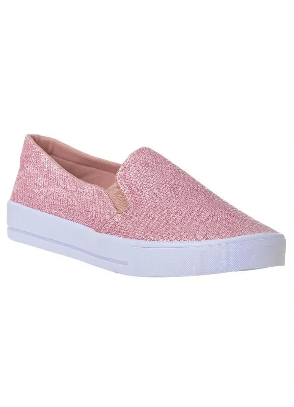 Tênis Casual Rosa com Fios Metalizados - Perfecta