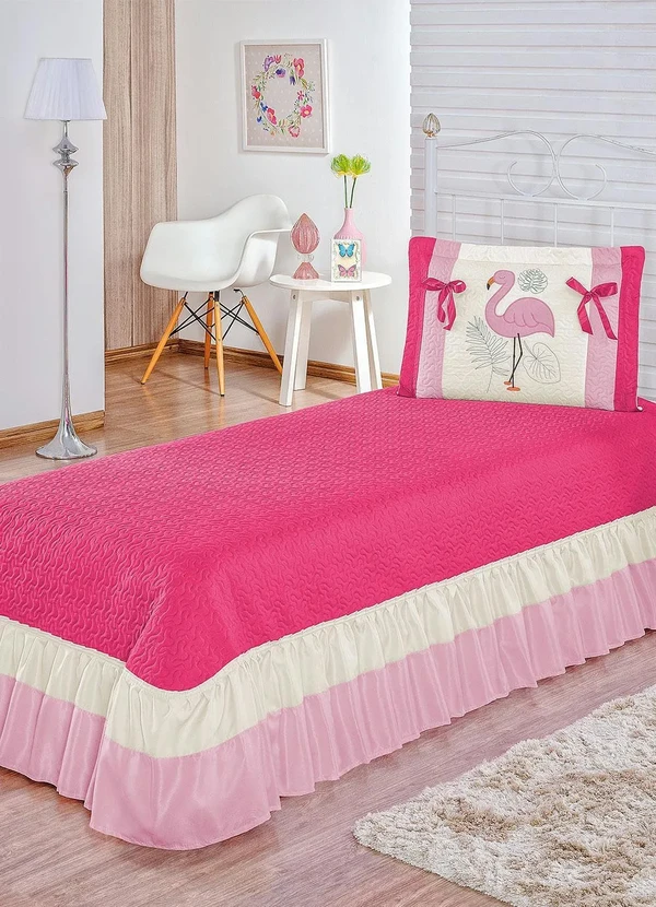 Jogo de Colcha Rosa Solteiro 2 Peças - Lar&Lazer