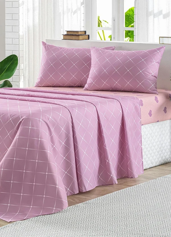 Jogo de Cama 150 Fios Lilás Casal 4 Peças - Lar&Lazer