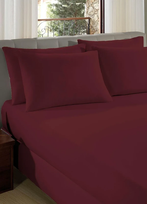 Lençol Malha com Elástico Vinho Queen - Lar&Lazer