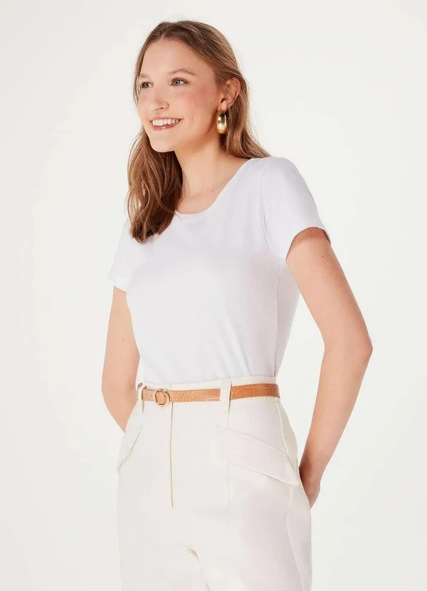 Blusa Basica Feminina Manga Curta Branco - Hering Oficial