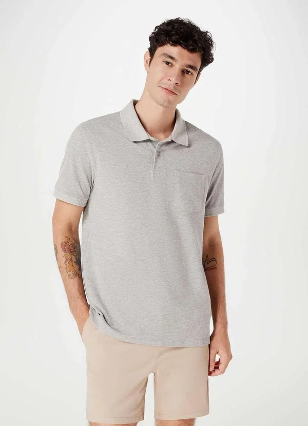 Camisa Polo Basica Masculina Manga Curta Cinza - Hering Oficial
