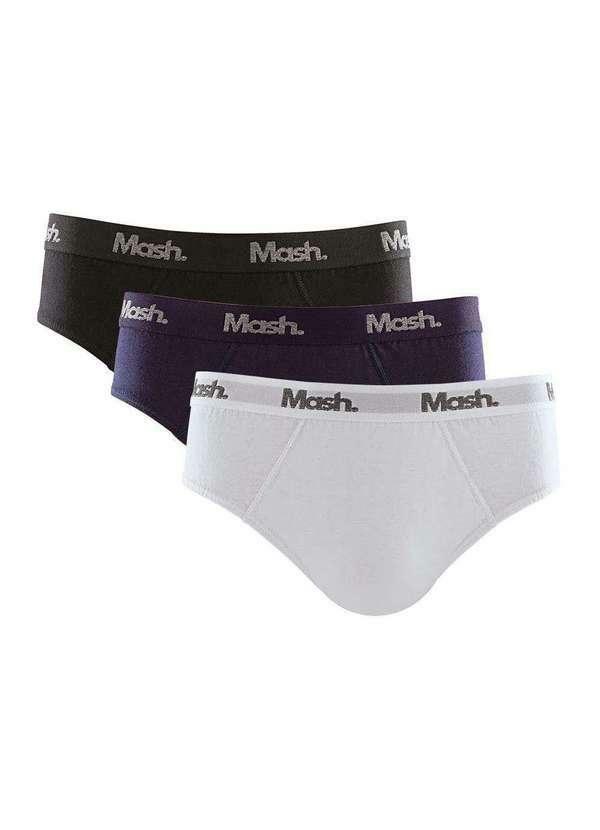 Kit 3 Slip Algodão Elástico Letra Mescla Preto 02 - Mash