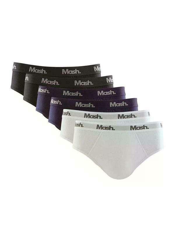 Kit 6 Cueca Mash Slip Algodão Elástico Básica Confortável Preto 01 - Mash