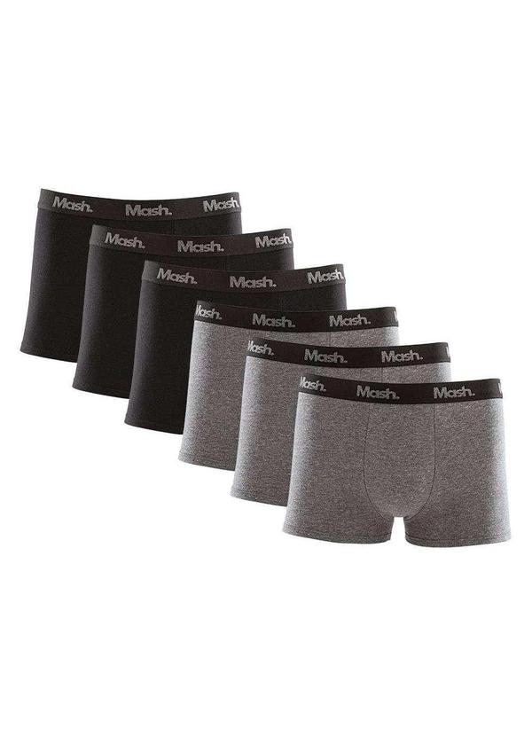 Kit 6 Peças Cueca Boxer Mash Masculina Algodão Elástico Preto - Mash