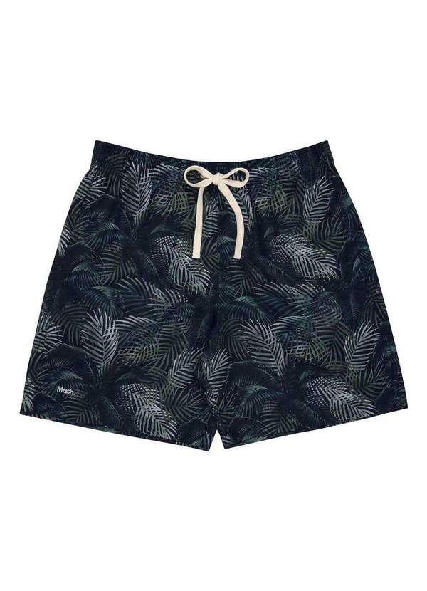 Shorts Casual Estampa Folhagem Palmeira Preto - Mash