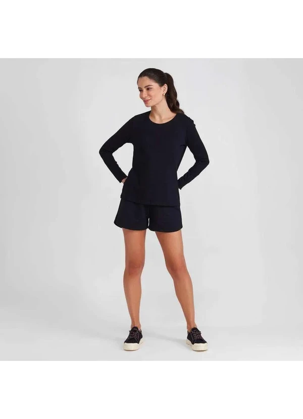 Camiseta Básica Manga Longa Feminina Preto - Basicamente