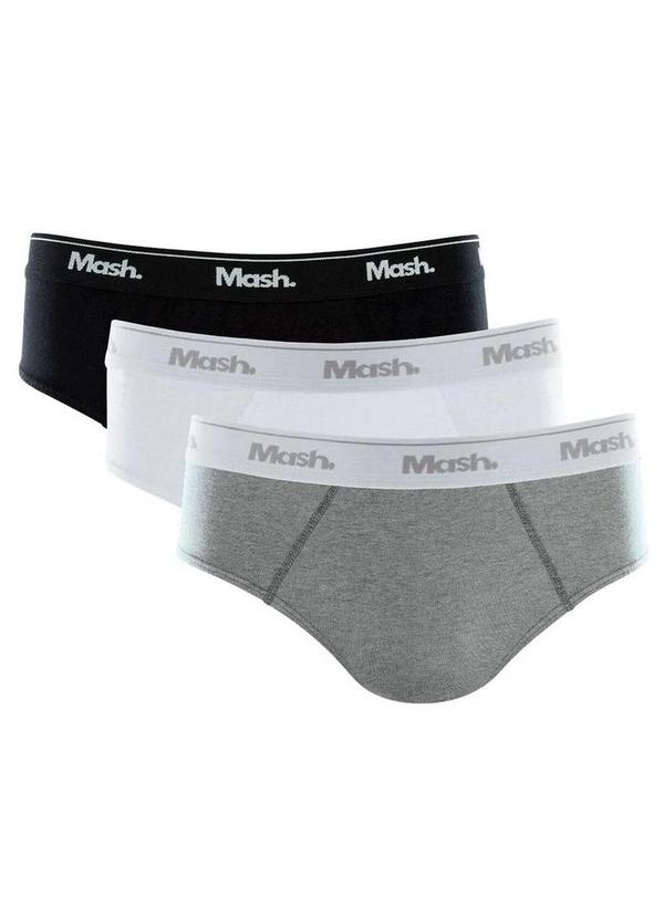 Kit/3 Cueca Slip Mash 010.04 Cz05-Preto/Branco/Cinza - Meias Sao Jorge