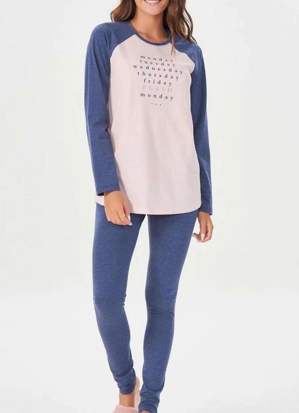 Pijama Feminino Longo Espaço Pijama 40833 Marinho-Navy/Rose - Meias Sao ...