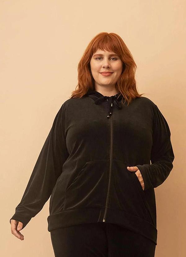 Jaqueta Plush Plus Size Preto - Flaminga