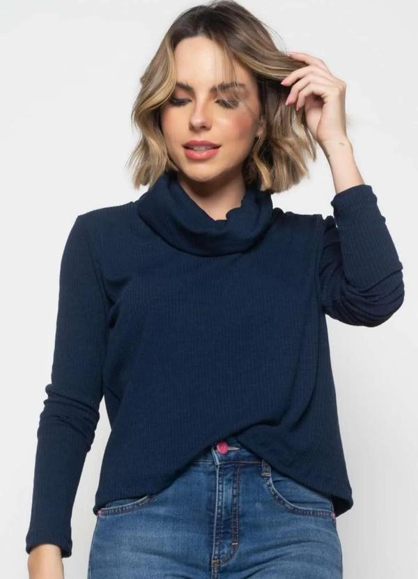 Blusa Golão Manga Longa Canelada Fashion Azul - Salvatore Fashion