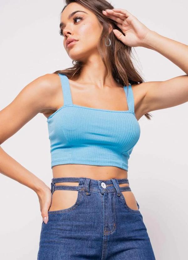 Cropped Top Faixa Comfy Malha Canelada Fashion Azul - Salvatore Fashion