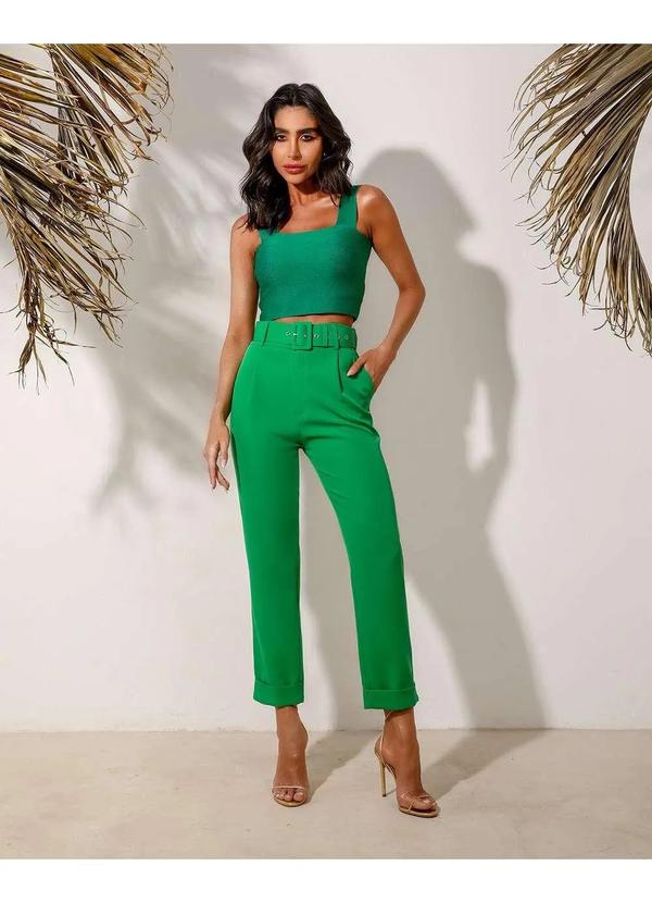 Calca Dot Clothing Alfaiataria Cintura Alta com Cinto Verde Verde ...