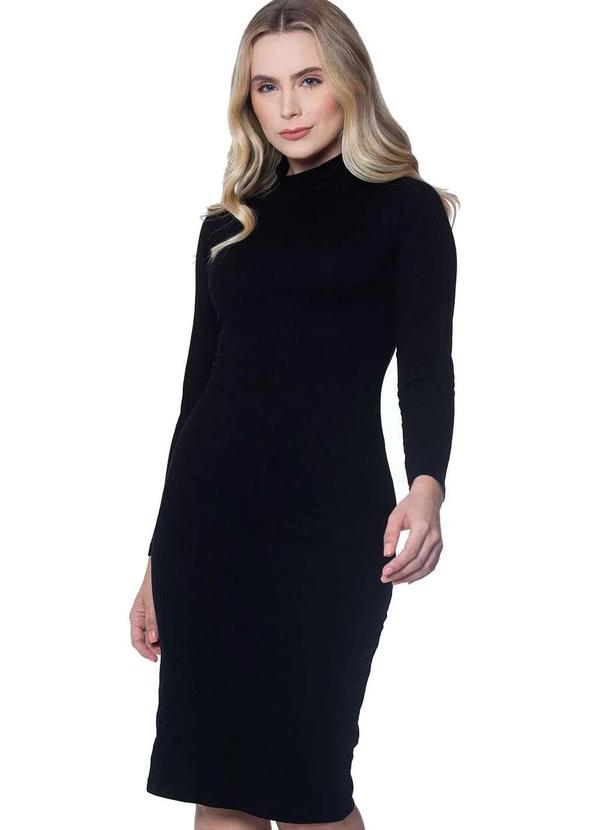 Vestido Justo Canelado Gola Alta 995 Zipituka Preto Preto - We Happy