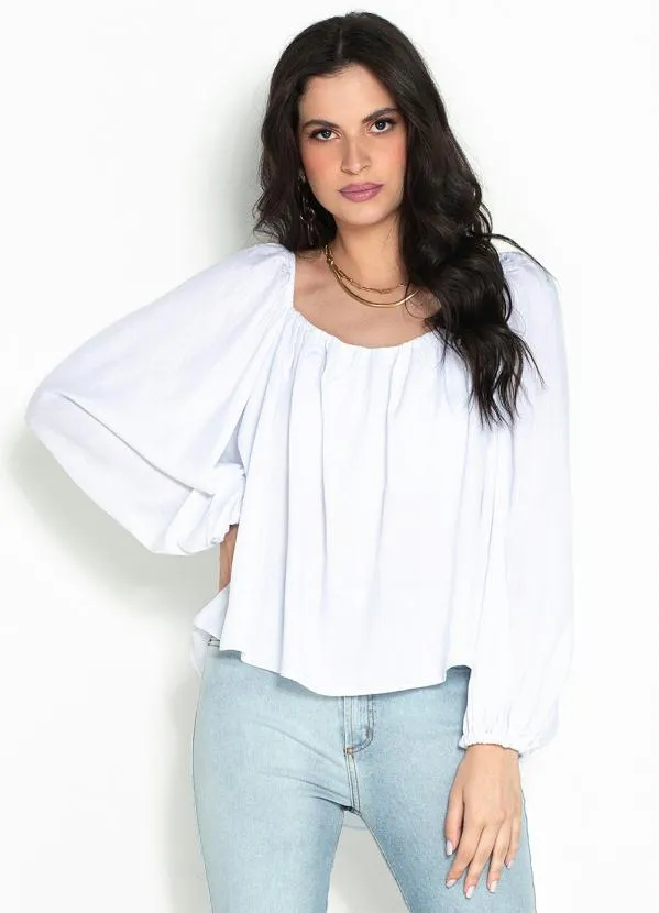 Bata Manga Longa de Viscose Branca - Lanca Perfume