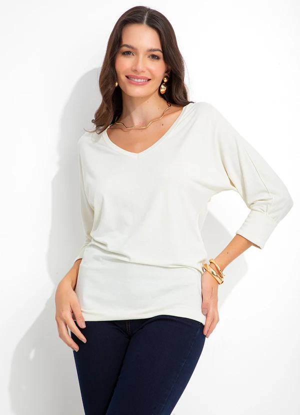 Blusa Manga 7/8 Off White - Bonprix