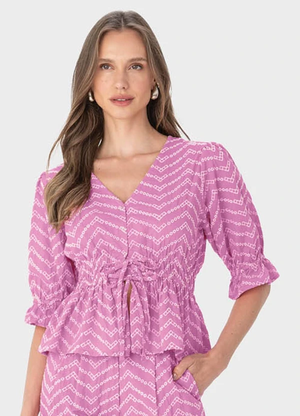 Blusa Rosa Cropped Chevron com Amarração - Malwee