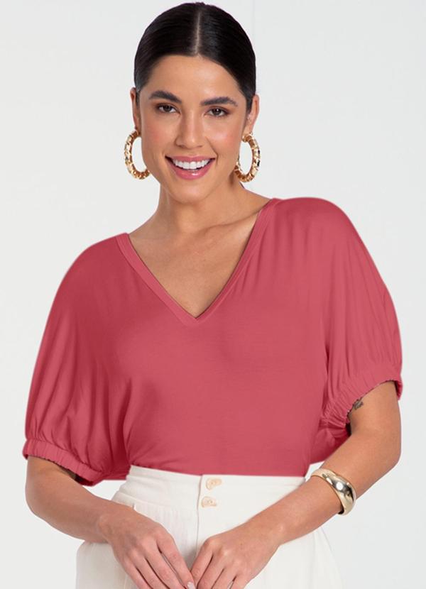 Blusa em Malha Viscose com Manga Franzida Rosa - Lunender Feminino