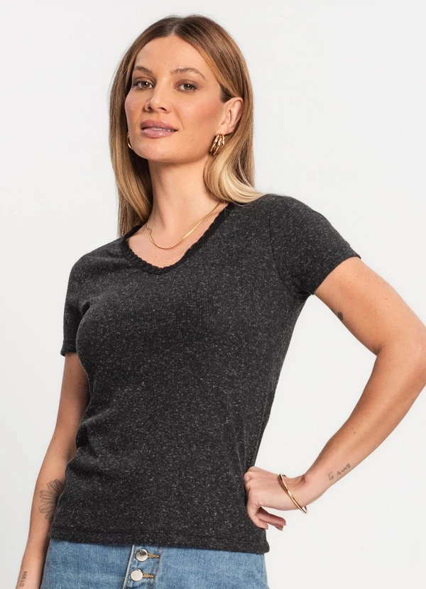 Blusa Feminina Ribana de Linho Kohmar Preto - Rovitex
