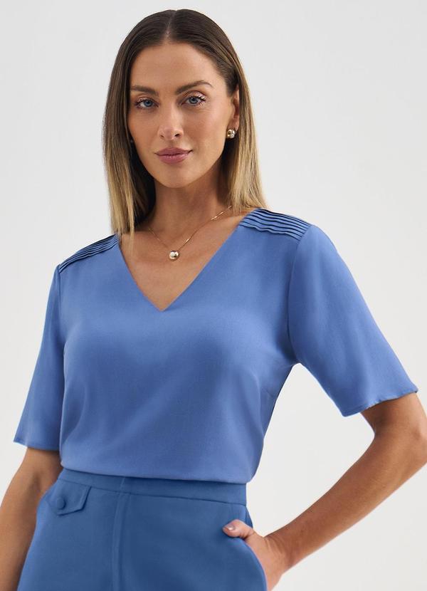 Blusa Gola V Azul Hortênsia Elisabeth - Principessa