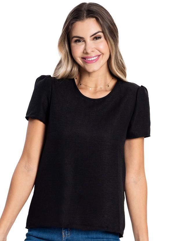 Blusa Poli-Linho Manga Princesa Preto - Rovitex