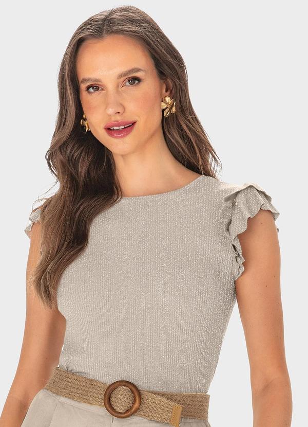 Blusa Taupe Canelada Brilho - Malwee