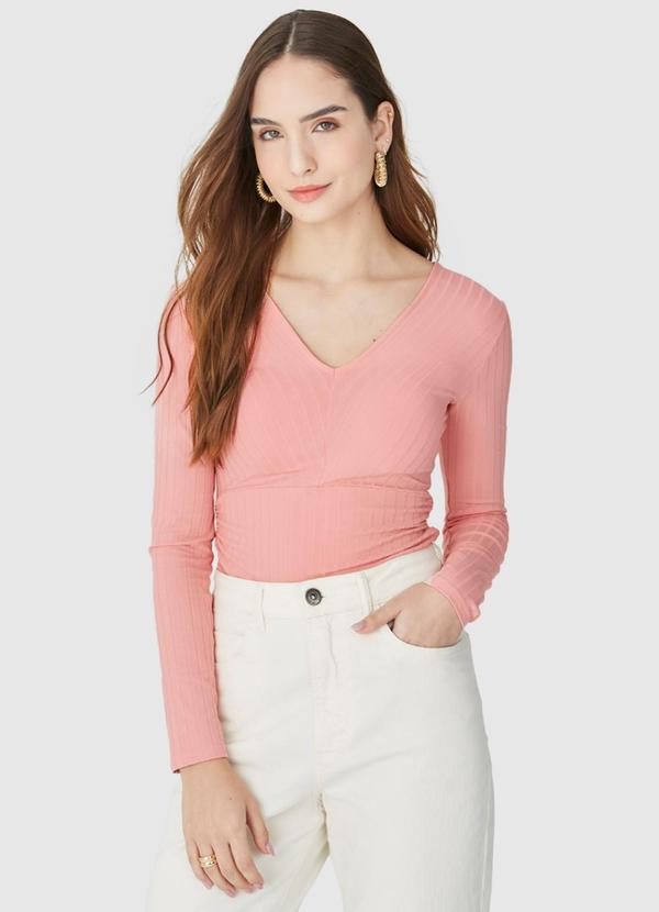 Blusa Long Cropped Canelada Rosa - Malwee