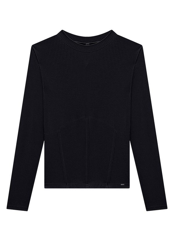 Blusa Manga Longa Canelada com Recorte Corset Preto - Lunender Feminino