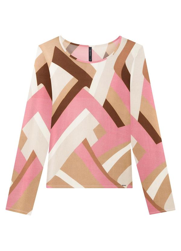 Blusa Manga Longa em Malha Viscose Estampada Rosa - Lunender Feminino