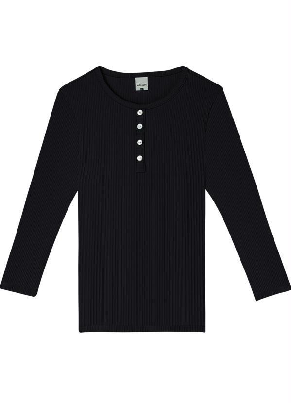 Blusa Preta Canelada com Botões Feminino - Malwee