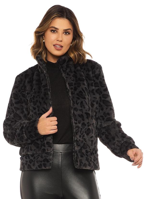 Jaqueta Fem Animal Print Peluciada Chumbo - Rafree