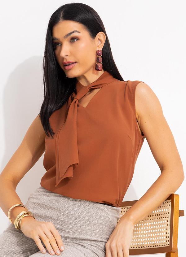 Blusa Marrom em Crepe Plano - You Premium