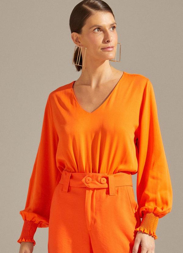 Body Manga Longa em Viscose Laranja Escuro - Linzzi