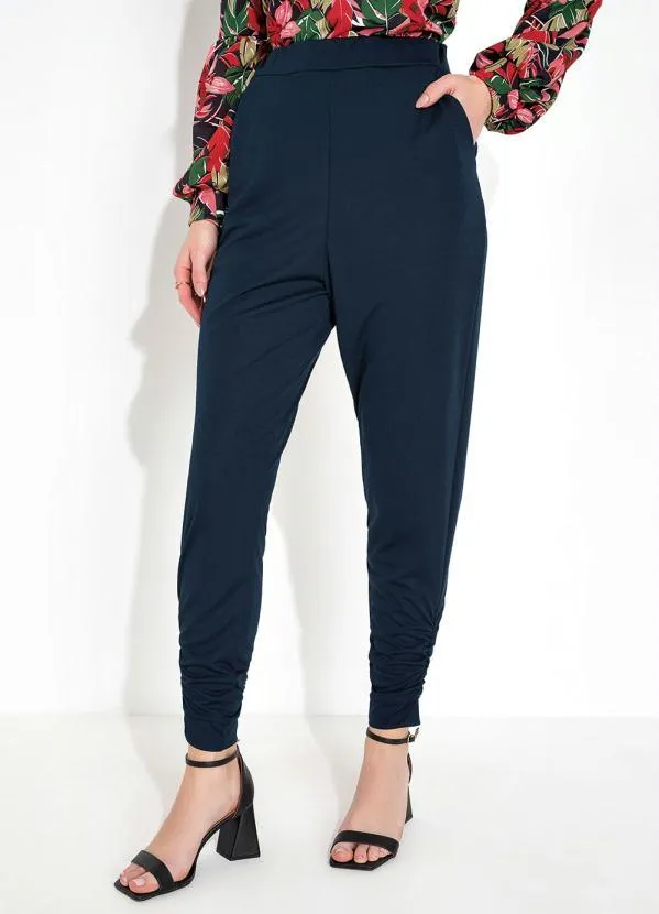 Calça Azul Marinho com Elástico na Cintura - Moda Pop