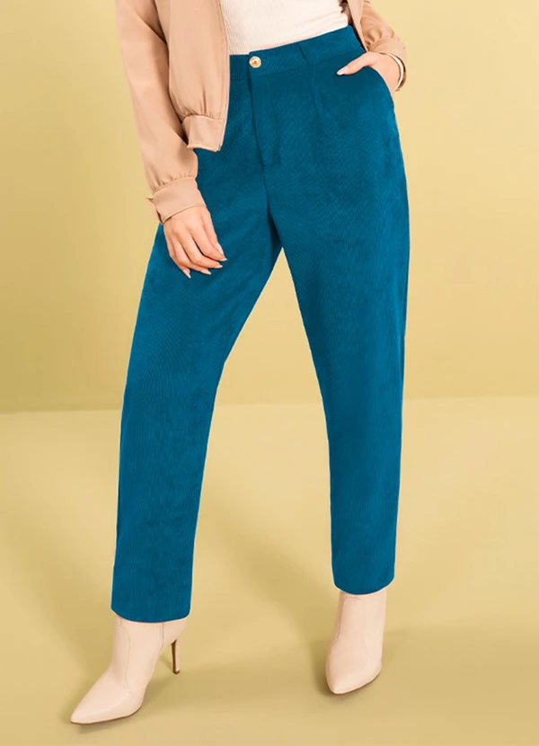 Calça Feminina em Veludo Cotelê Azul - Cativa