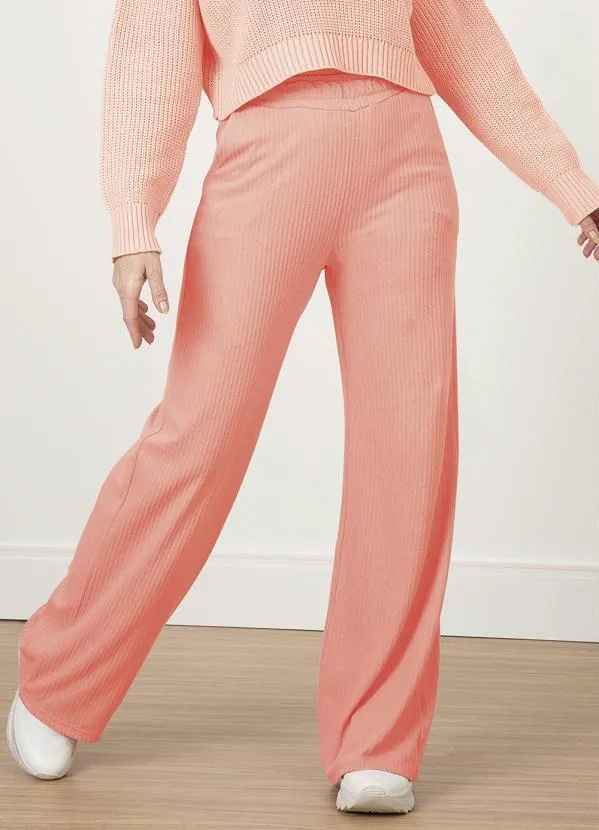 Calça Wide Leg em Tricô Porto Rico Rosa - Cativa