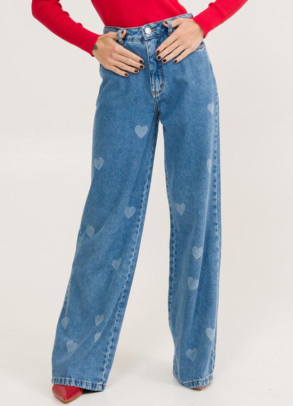 Calça Feminina Wide Leg Corações Marta Azul - Petit Rose Calça Feminina Wide Leg Corações Marta Azul - Petit Rose