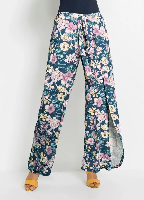 Calça Pantalona Floral Azul - Queima de Estoque