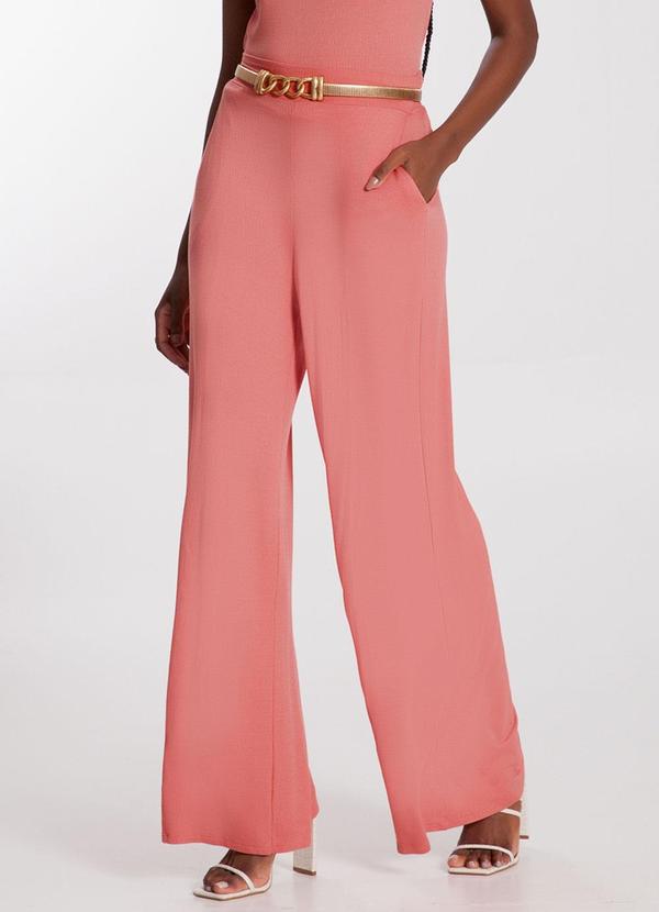 Calça Wide Leg em Malha com Bolsos Rosa - Lunender Feminino