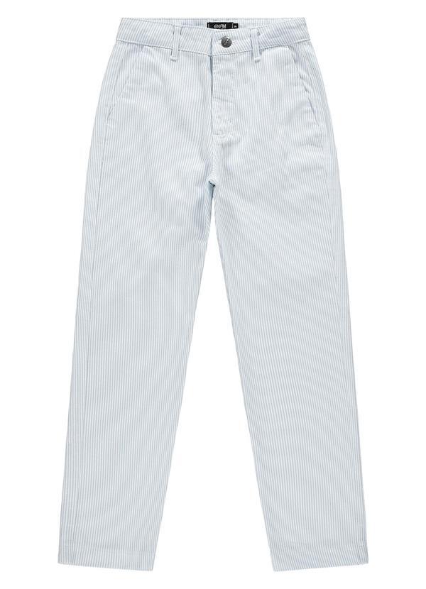 Calça Azul Pastel Reta Listrada em Sarja - Enfim