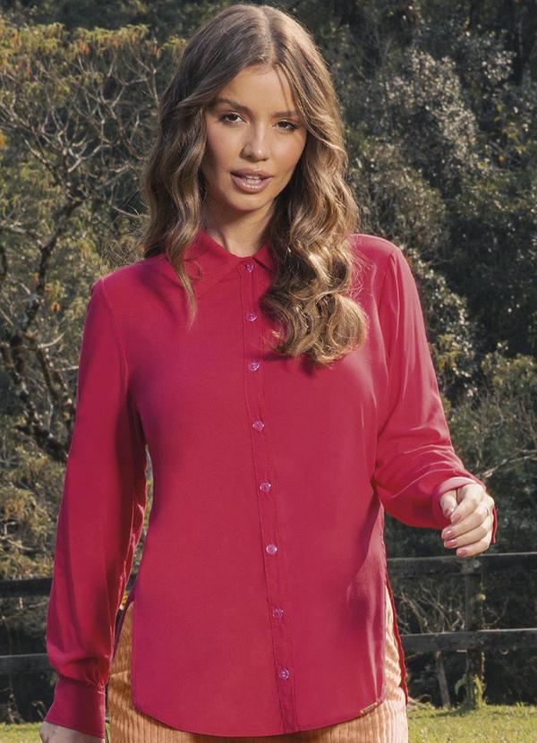 Camisa Feminina Alongada Slim Rosa - Cativa