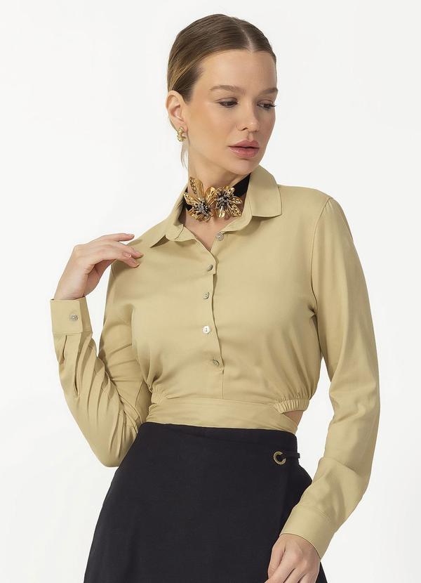 Camisa Manga Longa em Tecido Flex Bege - Gris