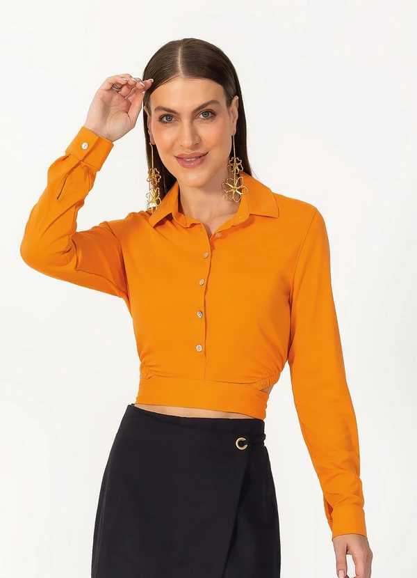 Camisa Manga Longa em Tecido Flex Laranja - Gris