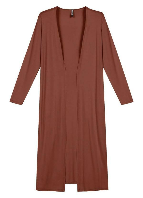 Cardigan Feminino Longo com Bolso Marrom - Marialicia