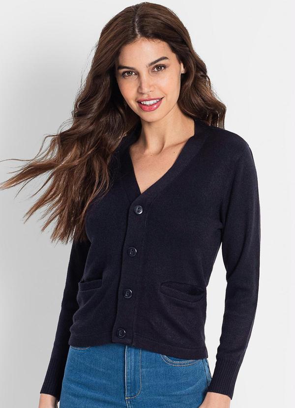 Cardigan Tricô Feminino Azul - Rovitex