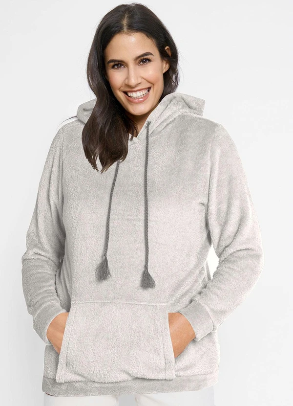 Casaco de Pelo com Bolso Canguru Cinza - bonprix