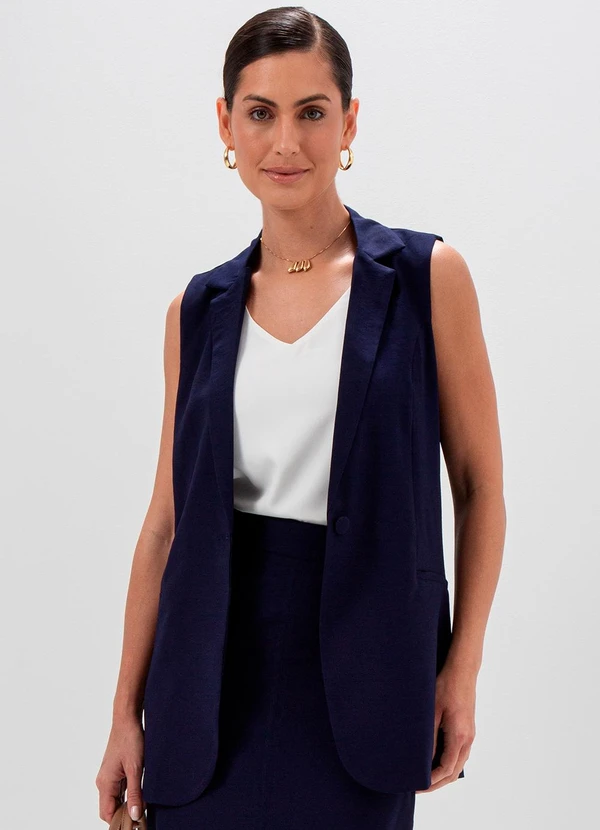 Colete Alongado Azul Marinho Iasmine - Principessa