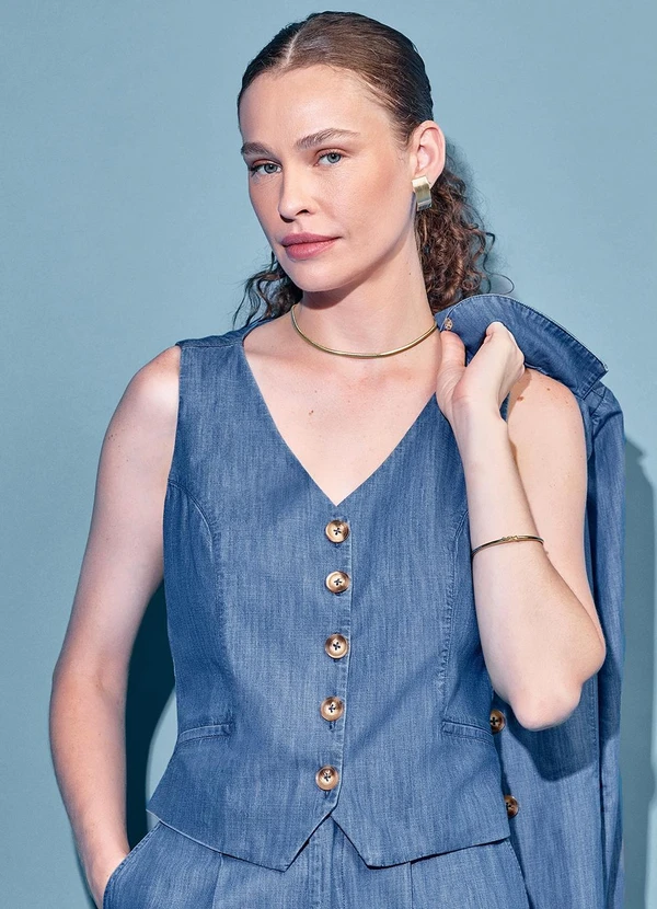 Colete Jeans Leve Azul Desiree Azul - Principessa