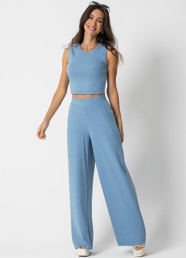 Conjunto Feminino Canelado Básico Azul - Habana
