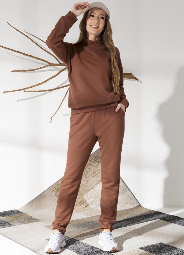 Conjunto Feminino de Moletom Peluciado Marrom - Habana